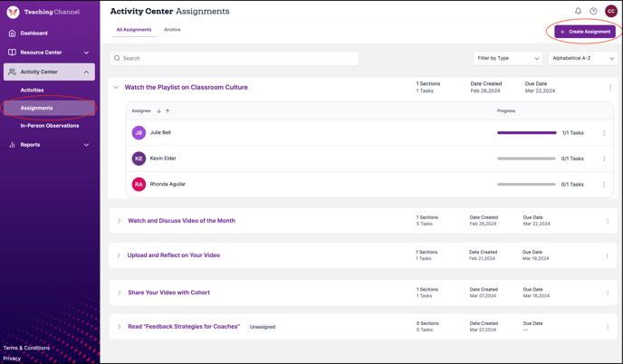 Activity Center - NEW Assignment Maker
