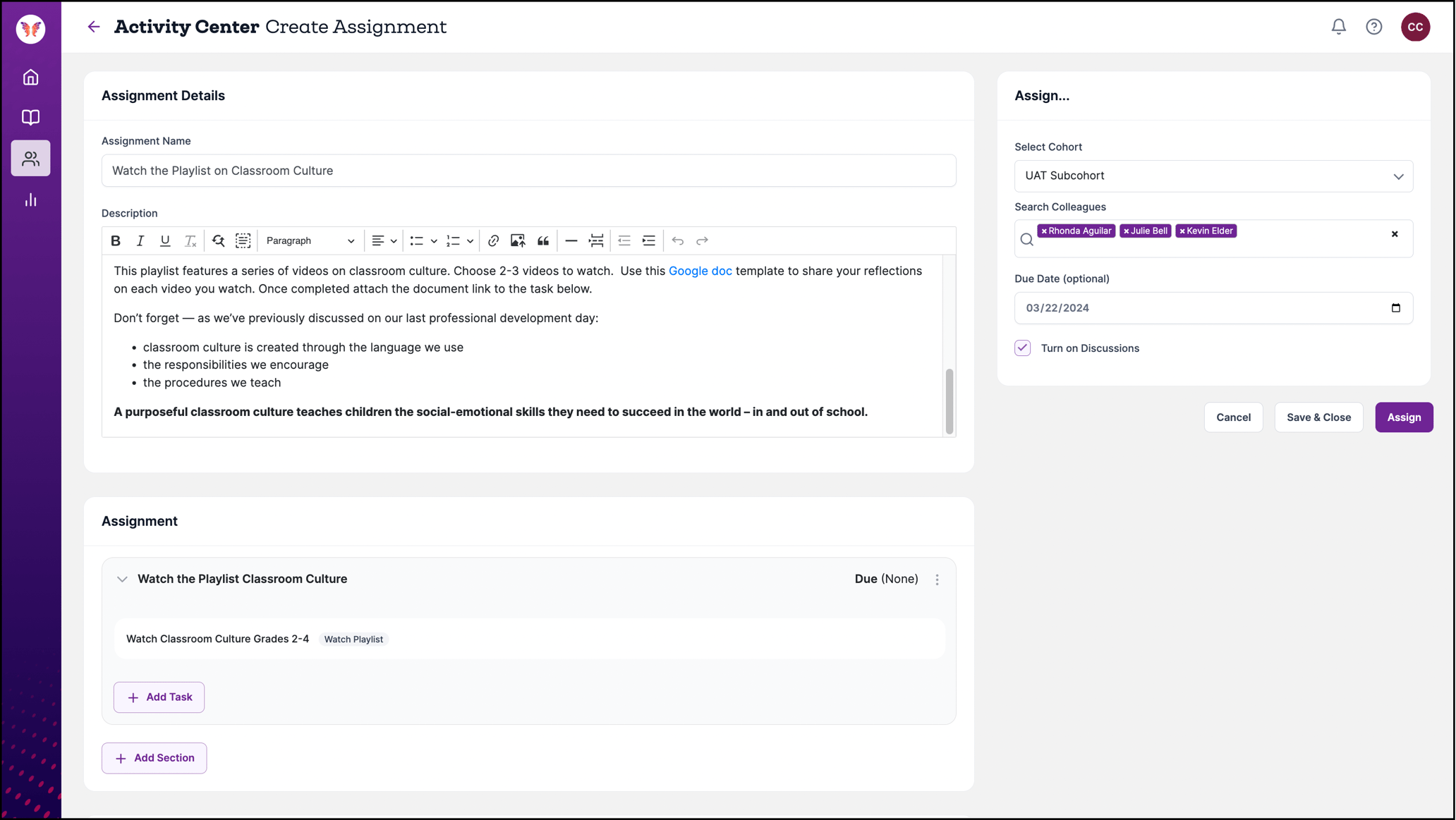 Activity Center - NEW Assignment Maker